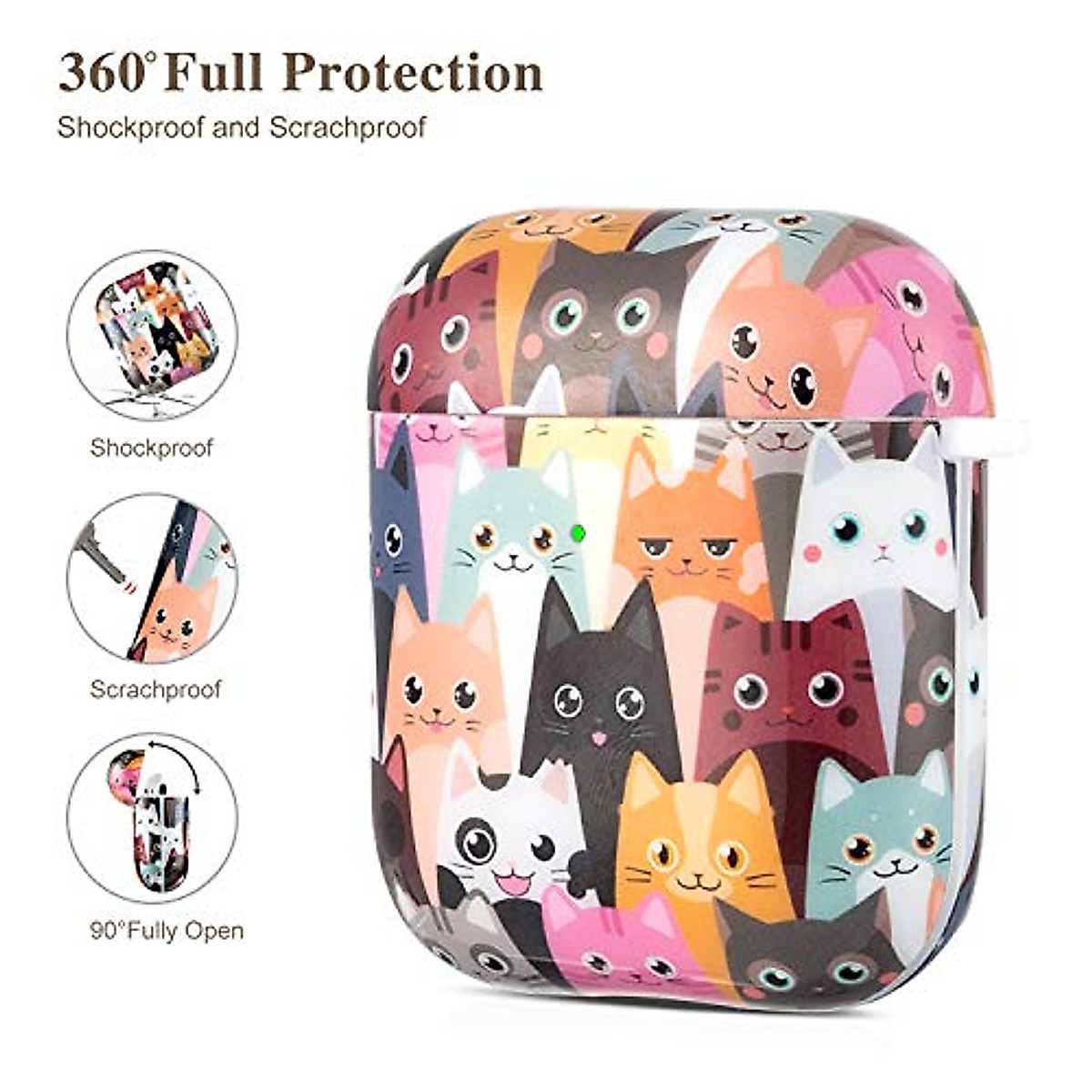 Drodalala Airpod Case for Women Girls Kids, Airpod Case Cover with TPU Durable Protective Cover, Shockproof Drop Proof Cool Airpods Case with Keychain (Cat Airpod Case