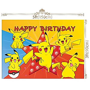 huanledaishu 5x3ft Pikachu Backdrop for Birthday Party Pokémon Thunderbolt Happy Birthday Backdrop Party Supplies One Size