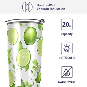 Amooorous Green Lemon Stainless Steel thermal cups with Lid and Straw hot coffee travel mug for gym simply vacuum insulated tumbler with lid botellas para agua termica 20oz