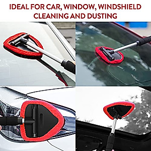 Windshield Cleaning Tool, Car Window Cleaner Windshield Cleaner with Extendable Long Handle and 3 Washable Reusable Microfiber Cloth, Mini Duster Cleaner and Brush