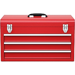 IRONMAX Portable Tool Box, Lockable Steel Tool Chest Cabinet w/ 3 Drawers & Top Tray, 3-Drawer Toolbox for Household, Warehouse, Repair Shop, Red