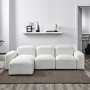 Melpomene Convertible Modular Sectional Sofa,Modern Minimalist 94.5" DIY L Shaped Reversible Loop Yarn Sofa Couch for Living Room,Apartment,Office(Ivory)