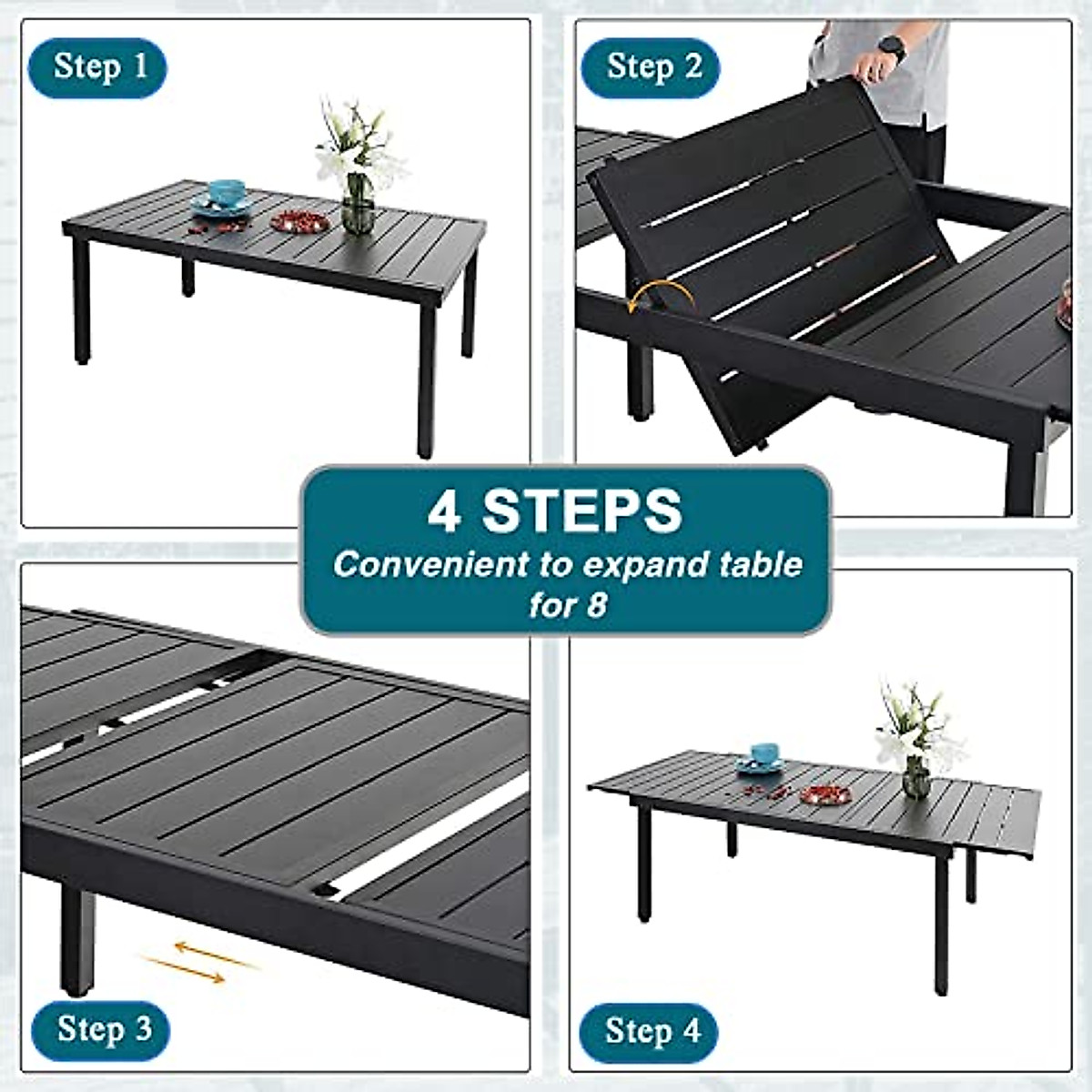 PHI VILLA Outdoor 9 Pieces Wicker Furniture Dining Set Patio Expandable Dining Table Set of 9 Rattan Swivel Dining Chairs for Outdoor Garden Bistro(9 Pieces)