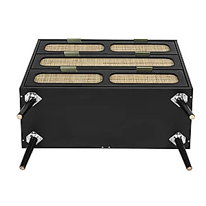 QEIUZON 3 Drawer Dresser, Modern Rattan Dresser Chest with Wide Drawers and Metal Handles, Farmhouse Wood Storage Chest of Drawers for Bedroom, Living Room, Hallway, Entryway (Black-2 Packs)