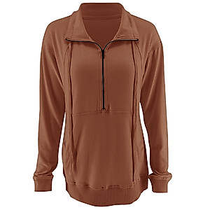 Peacameo Women's Lapel Zipper Sweatshirts Long Sleeve Loose Drawstring Pullover Tops with Pockets Army Green