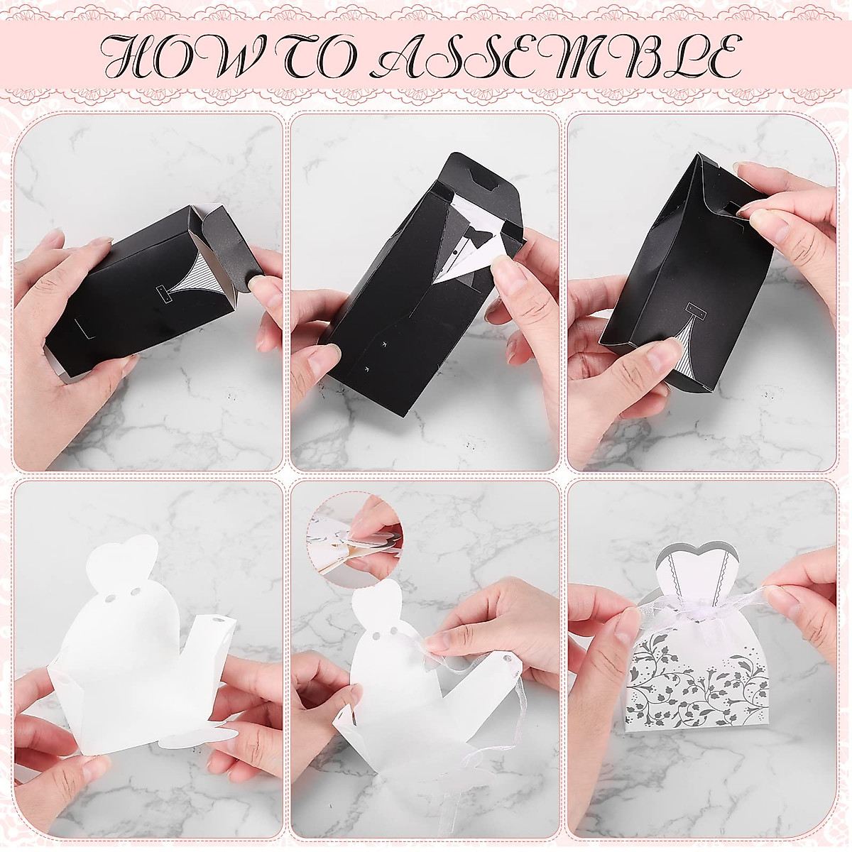 100 Pcs Wedding Party Favor Boxes Dress Tuxedo Candy Chocolate Gift Box Creative Vintage Wedding Treat Bags Bulk with Ribbon for Birthday Bridal Shower Guests Decoration Party Supplies (Stylish Style)