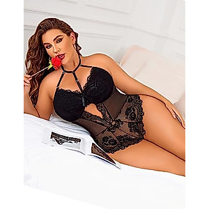 Avidlove Plus Size Lingerie for Women Sexy One-Piece Teddy Lingerie Black Bodysuit
