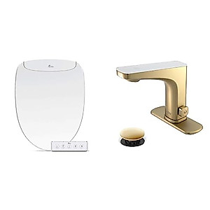 Bathroom Refresh Bundle Includes (1) Bio Bidet Discovery DLS Elongated Smart Low-Profile Bidet Toilet Seat and (2) Grove Motion Activated Hands Free Bathroom Faucets in Champagne Finish