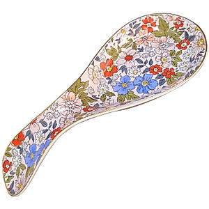 LEAZUL Ceramic Spoon Rest for Stove Top Large Spoon Holder Farmhouse Spoon Rest for Kitchen Counter Floral Coffee Spoon Rest Flowers Print Cooking Utensil Tools Rest Modern Farmhouse Kitchen Decor