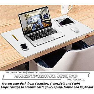 Desk Pad White, Laptop Desk Mat Waterproof Leather Desk Mat,Desk Organizers and Accessories(White, 31.5" x 15.7")