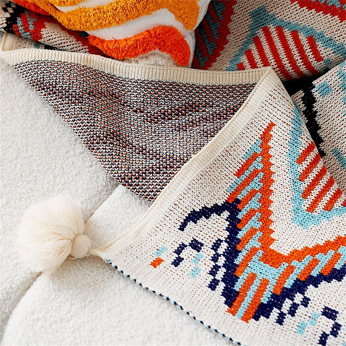 BTFYaHe Boho Chic Knitted Wool Blanket - Versatile Couch and Camping Blanket, Perfect for Fall - Thick Mexican Bohemian Throw-50X60 Inch