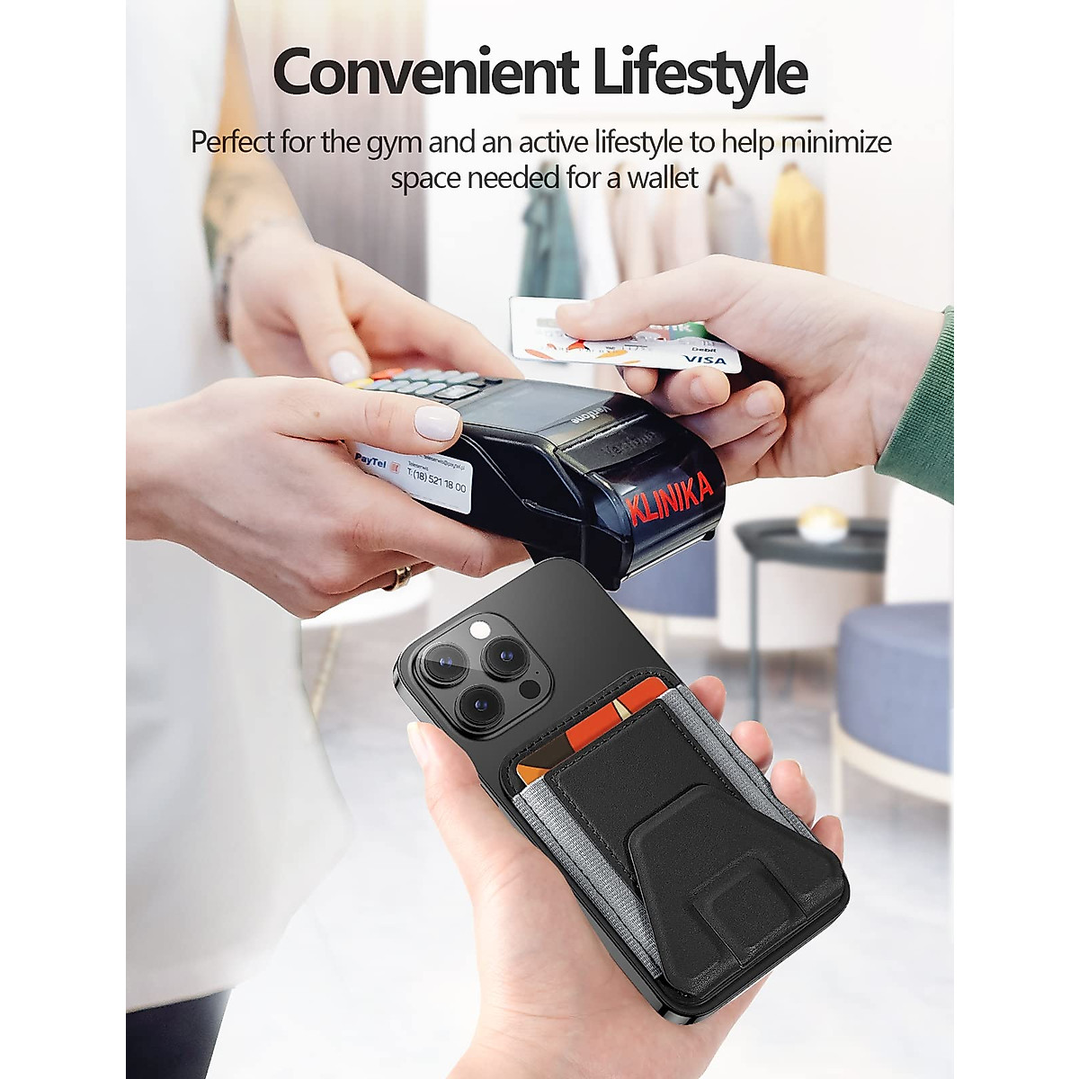 ExtreLife Magnetic Wallet Card Holder Compatible with MagSafe Wallet Stand for iPhone 16/15/14/13/12 Series, Leather Magnetic Phone Wallet with Adjustable Stand, Minimalist EDC, Fit 7 Cards, Black