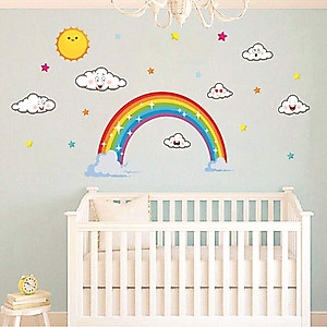 Mendom Rainbow,Sun and Clouds Wall Decals, Peel and Stick Removable Wall Stickers for Kids Nursery Bedroom Living Room,Wall Decor 28.7x15.7inch