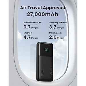 INIU 140W Power Bank, 27000mAh High Capacity Laptop Portable Charger, USB C in&Out Tablet Powerbank, Smart Digital Display Phone Charger Compatible with iPhone 16, iPad, MacBook, Laptop etc.