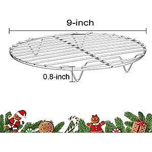 TeamFar Round Cooling Rack Set of 2, 9 Inch Round Rack Baking Steaming Roasting Rack Set Stainless Steel, Healthy & Dishwasher Safe, Mirror Finish & Rust Free