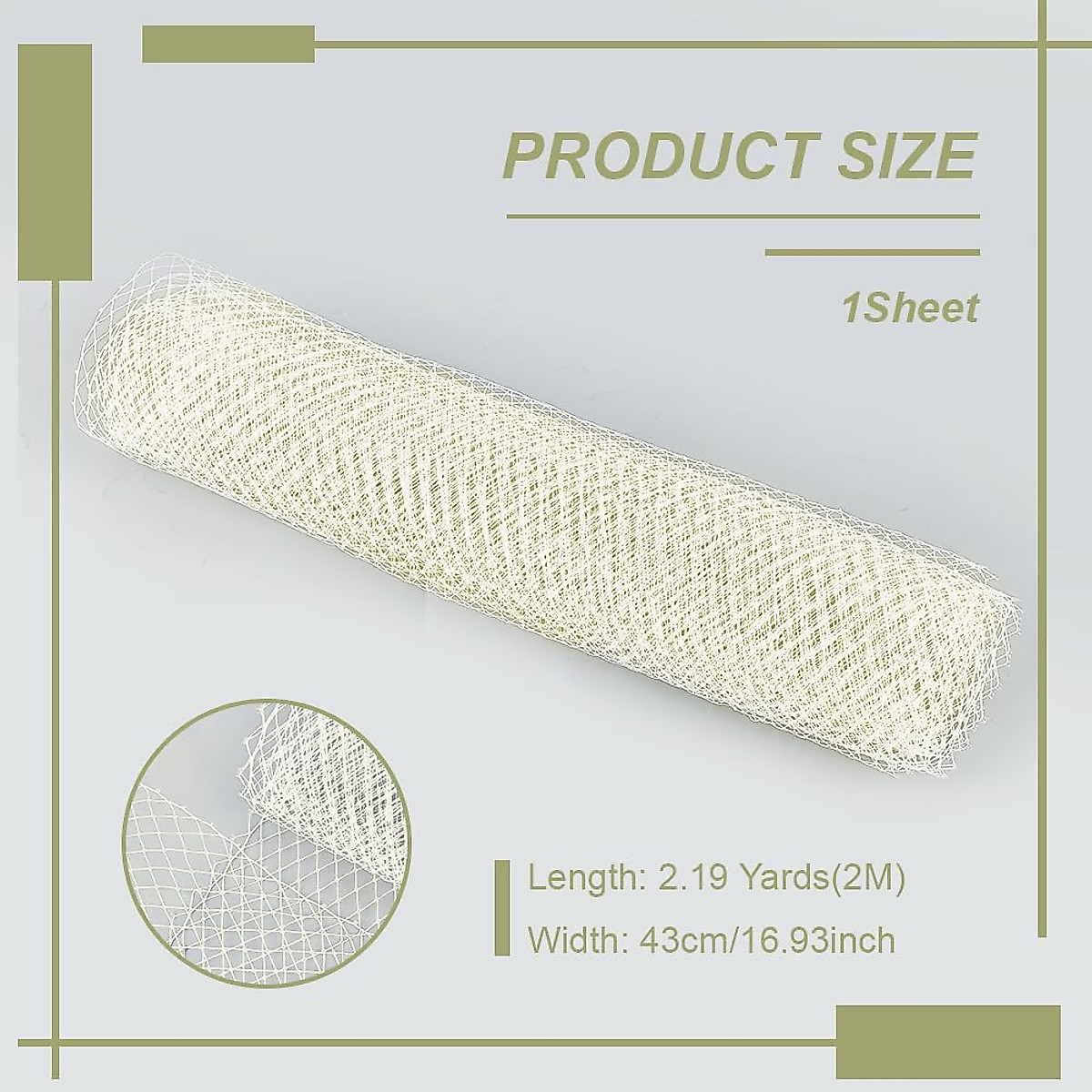 BENECREAT 2.18 Yards Birdcage Veil Netting Fabric, 17inch Wide Organza Tulle Fabric Net Mesh Beige Russian Netting Hat Veil Millinery for Wedding, Sewing, Dress Decoration