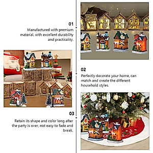 SEWACC 1Set Luminous House Ornament Christmas Cabin Decor Light up Christmas Village Santa Claus Ornaments Home Decorations Xmas Party Decor Desktop Resin Wooden House