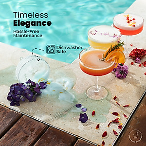 Vintage Art Deco Coupe Glasses - Tall Ribbed Coupe Cocktail Glasses 7 fl oz - Set of 4 - Crystal Cocktail Glassware for Champagne Classic Manhattan Goblet for Martini, Cosmopolitan, Sidecar, Daiquiri