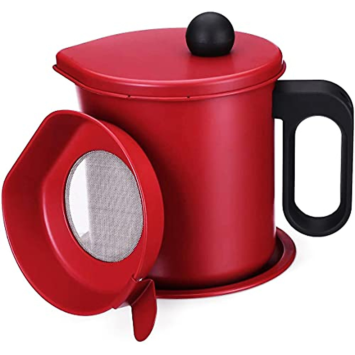 Bacon Grease Container with Fine Mesh Strainer 1.7L Oil Pot with Strainer Cooking Oil Filter with Anti-scalding Handle and Coaster Tray Stainless Steel Oil Storage Pot Can for Cooking Oil, Frying Oil