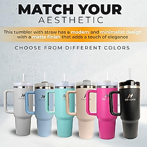 HELCIUM Travel Quencher Tumbler with Lid and Straw – Practical Tumbler with Handle for Water, Coffee, Tea, Juice –Hot and Cold 40oz Tumbler with Handle –Insulated Stainless Steel Tumblers