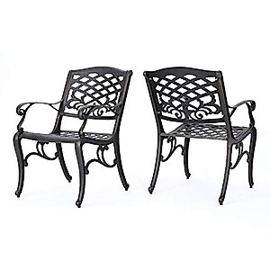 Christopher Knight Home Outdoor Expandable Patio Dining Table, 64"-81", Cast Aluminum, Shiny Copper & Myrtle Beach Outdoor Aluminum Dining Chairs, 2-Pcs Set, Shiny Copper