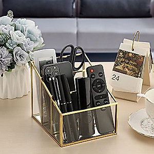 Sumnacon Glass Remote Control Holder, Gorgeous Remote Control Holder Caddy with 3 Compartments,Remote Control Storage Organizer Caddies for Table, Bedroom,Living Room, Hotel and Office