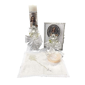 Lito White Jesus Baptism Candle Set Kit for Christenings with Shell and Favors - Spanish