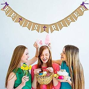 HE is Risen Banner Burlap - Easter Banner - Easter Decorations - Religious Holiday Resurrection Bunting - Church Mantel Outdoor Hanging Decor