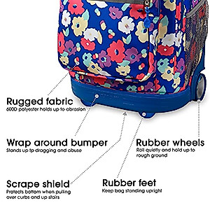 J World New York Sundance Rolling Backpack Girl Boy Roller Bookbag, Petals, 20 X 13 X 9 (H X W X D)