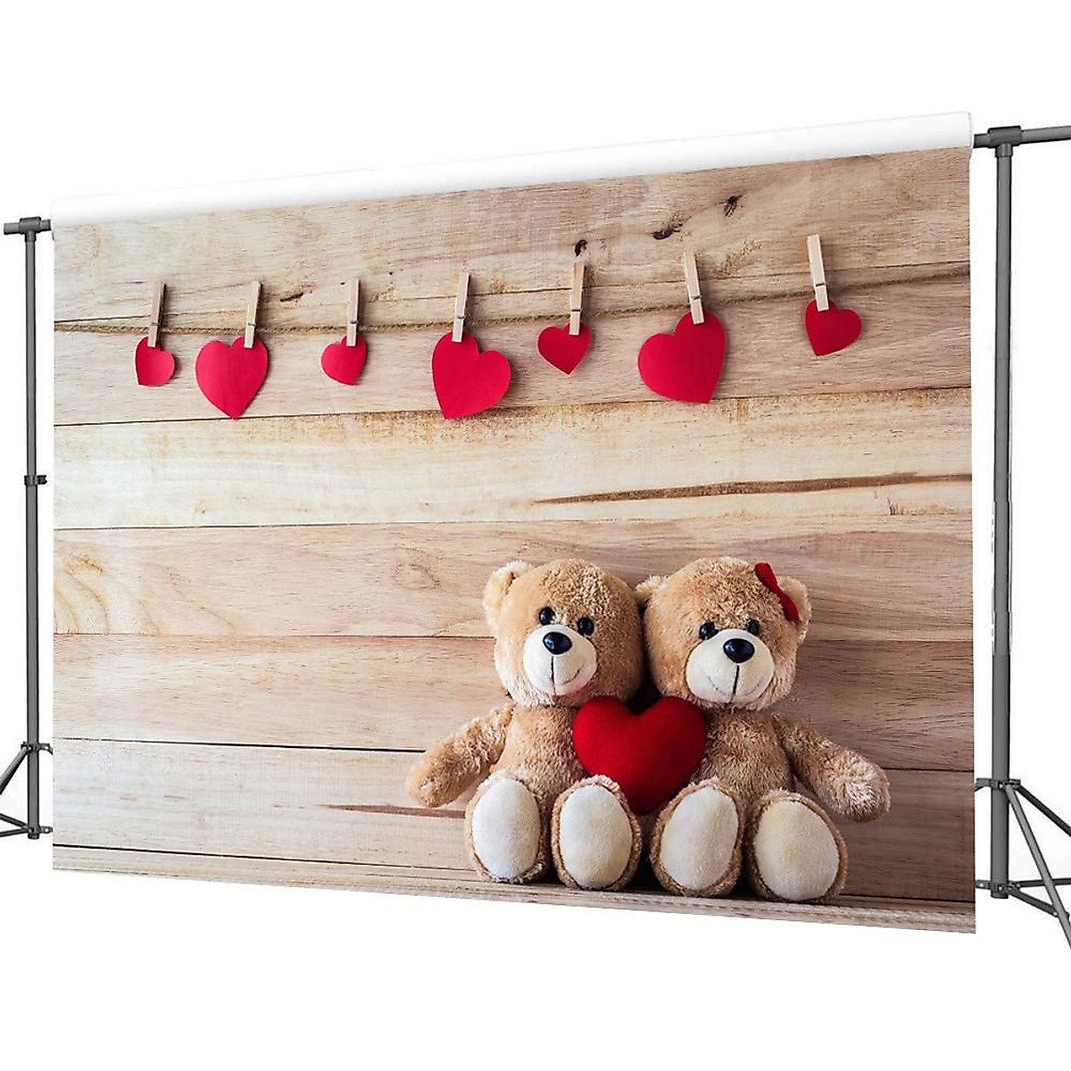 LYWYGG 7X5FT Valentine's Day Backdrops Mother's Day Decoration for Photography Valentines Party Banner Backgrounds Mom Photo Backgrounds Wooden Wall Photography Backdrops for Child CP-129