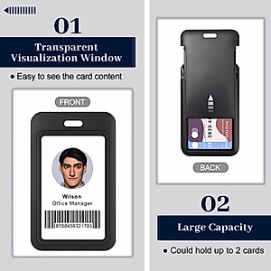 3 Pack Sliding ID Badge Holders Black Plastic Vertical ID Card Holder Hard ID Card Case Protector with Clear Window for Office, School, Conference