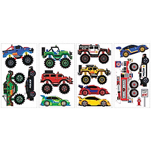 RoomMates SPD0004SCS New Speed Limit - Trucks Peel and Stick Wall Decals, Multicolor 10"x18"