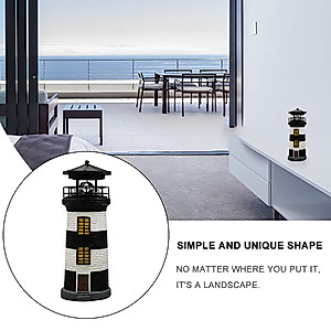 BWWNBY Lighthouse Decorative Light Solar Nautical Style Garden Lamp Patio Pathway Night Lighting Ornament LED Rotation Lawn Yard Lighthouse(Black+White)