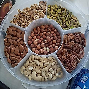 Zilpoo 2 Pack - Candy and Nut Serving Container, Appetizer Tray with Lid, 6 Compartment Round Plastic Food Storage Lunch Organizer, Divided Christmas Keto Snack Plate, Dish Platter w/Cover, 10-Inch