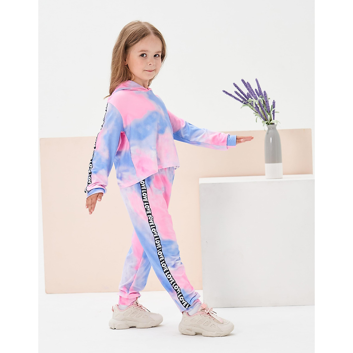 Axumity Toddler Baby Girls Clothes Long-sleeve Tie Dye Hoodie With Joggers Pants Fall Winter Outfits Set(5-6T)