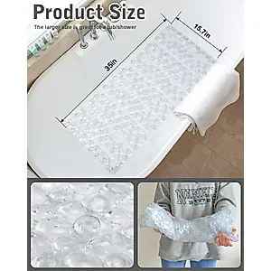 Pebble Shower Mat Non Slip, 35 X 15.7 Inch Bathtub Mat with Suction Cups, Drainage Holes for Shower, Tub, Bathroom, Machine Washable (Clear)