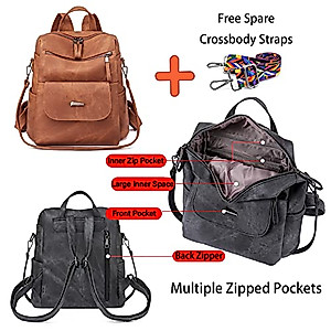 KlaOYer PU Leather Backpack Purse for Women Fashion Multipurpose Design Handbag Ladies Shoulder Bags Travel Backpack (Brown)