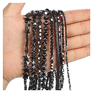 NHBT YU Natural Stone Beads 8-Sided Cut-Angle Black Hematite Round Beads for Jewelry Making Needlework Bracelet DIY T87 (Color : H8475, Item Diameter : 6mm About 65 pcs)