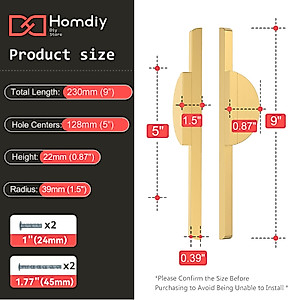 homdiy 2 Pack Half Moon Cabinet Pulls Gold Drawer Pulls Semicircle Cabinet Handles Brushed Gold Modern Hardware for Dresser Bathroom 5 inch (128mm) Hole Center