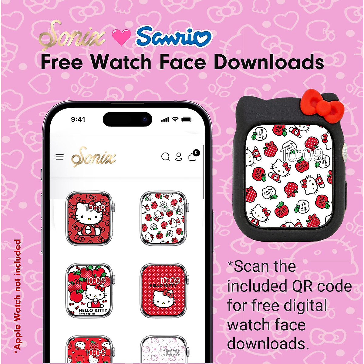 Sonix x Sanrio Apple Watch Cover | Bumper Case for Apple Watch | Protective Silicone Cover | Fits 38mm/40mm/41mm | Hello Kitty - Black