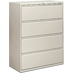 HON 800-Series Lateral File with Lock, 4 Drawers, 53"H x 42"W x 19 1/4"D, Light Gray