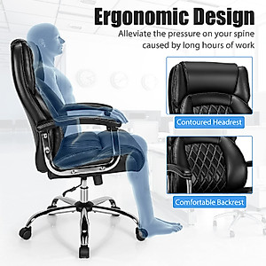 Giantex 500LBS Big and Tall Office Chair, Wide Seat Large Leather Executive Chair w/Heavy Duty Metal Base, Height Adjustable Swivel Computer Task Desk Chair, Padded Armrest, Rocking Backrest (Black)