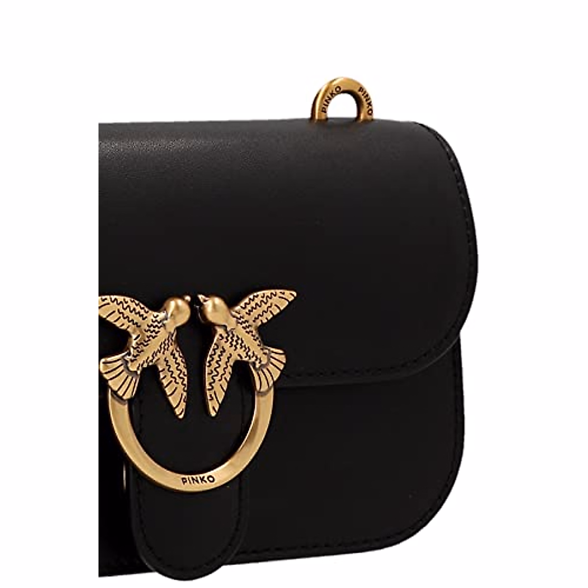 Pinko MINI CROSSBODY BAG IN BLACK LEATHER WITH GOLD LOVEBIRDS LOGO BUCKLE AND CHAIN ​​SHOULDER STRAP 100048A0F1