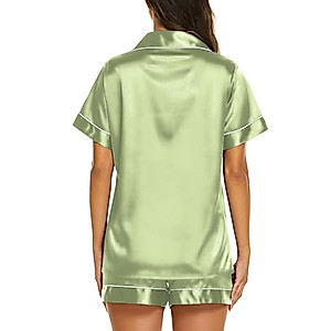 Ekouaer Womens Satin Silk Pajamas Set Short Sleeve Button Down Top and Shorts Sleepwear 2 Piece Pjs Set,Aqua Green,Small