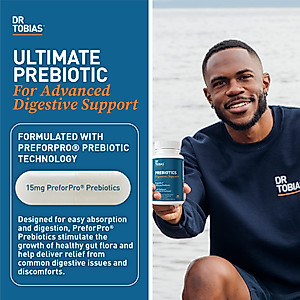 Dr. Tobias Prebiotics, Supports Digestion & Gut Health, Feed Good Probiotic Bacteria, Boost Gut Immune Function, Vegan & Non-GMO Gut Health Supplements for Men and Women, 30 Capsules, 30 Servings