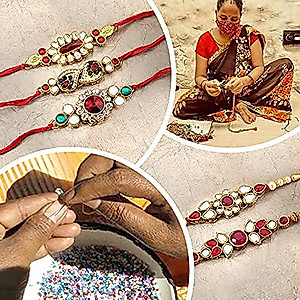 Aheli Indian Traditional Handmade Elegant Kundan & Crystal Stone Rakhi for Brother Men