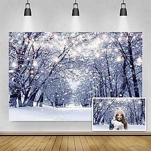 Yeele 10x8ft Snow Scene Backdrop Winter White Snow Forest Trees Wonderland Landscape Color Bokeh Photography Background Christmas Party Decorations Kid Adult Portrait Shooting Vinyl Photo Studio Props