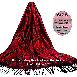 Iristide Women's Pashmina Shawl Paisley Pattern Scarf Tassels Wrap Colorful Ethnic (2005-Red &Black)