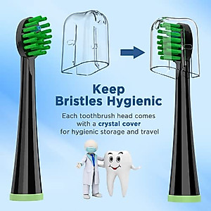 Replacement Toothbrush Heads for Water Pik Sonic Fusion (SF-01 / SF-02 / SF-03 / SF-04), Compact, with Covers, 4 Count, Black