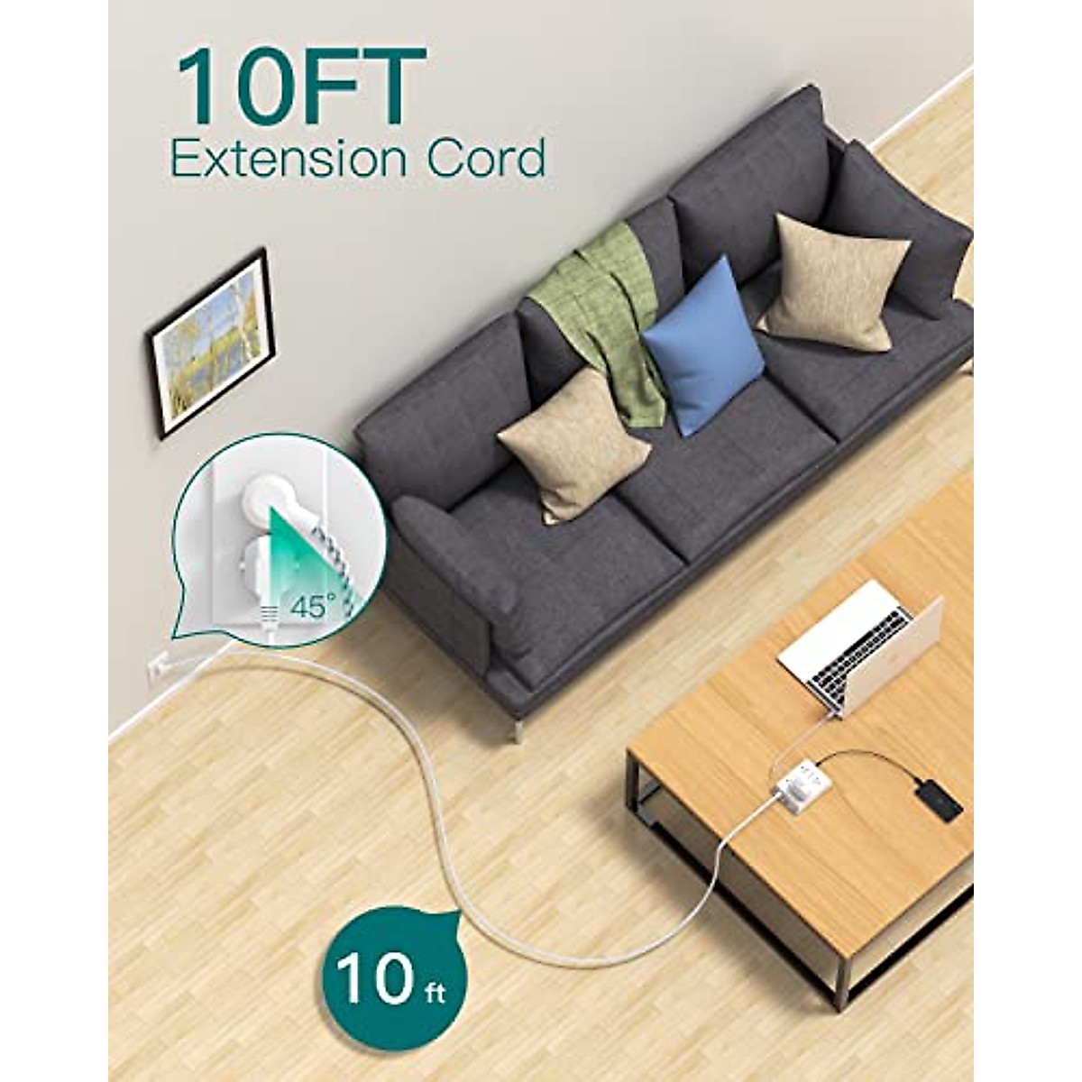 Surge Protector, Outlet Extender with Night Light, Addtam 5-Outlet Splitter and 4 USB Ports and 10Ft Surge Protector Power Strip with 8 AC Outlets and 4 USB Ports(1 USB C), for Home, Office and Dorm